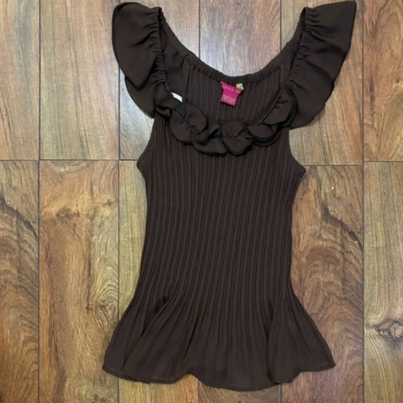 Sunny Leigh | Tops | New Sunny Leigh Elegant Brown Ruffle Top | Poshmark